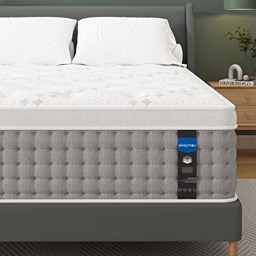 Sleepmax 14 Inch Queen Mattress - Hybrid Mattress Made in USA - Firm Mattress - Memory Foam with Individual Pocket Springs, Bed Mattress-in-a-Box