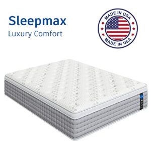 Sleepmax 14 Inch Queen Mattress - Hybrid Mattress Made in USA - Firm Mattress - Memory Foam with Individual Pocket Springs, Bed Mattress-in-a-Box