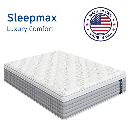 Sleepmax 14 Inch Queen Mattress - Hybrid Mattress Made in USA - Firm Mattress - Memory Foam with Individual Pocket Springs, Bed Mattress-in-a-Box