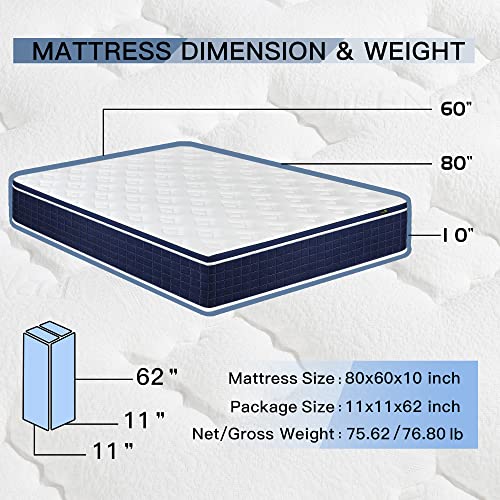 AICEHOME Queen Mattress,10 Inch Memory Foam Hybrid Mattress with Innerspring in a Box Medium Queen Size Mattress Pressure Relief & Supportive (Queen)