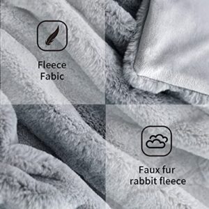 NEXHOME PRO Faux Fur Throw Blanket+2 Pillow Covers Set, Luxury Soft Rabbit Warm Fuzzy Cozy Fluffy Feel Fleece Blankets for Women 50"X60"+2X18 X18,Comfy Ruched Blanket for Sofa Couch Bed DÉcor Grey