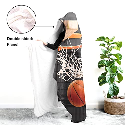 Personalized Amazing Basketball Hoop Hooded Blanket with Name, Fuzzy Hooded Basketball Blanket, Plush Basketball (50x40, 60x50, 80x60) Wearable Hooded Blanket Soft Warm, Gifts for Basketball Lovers