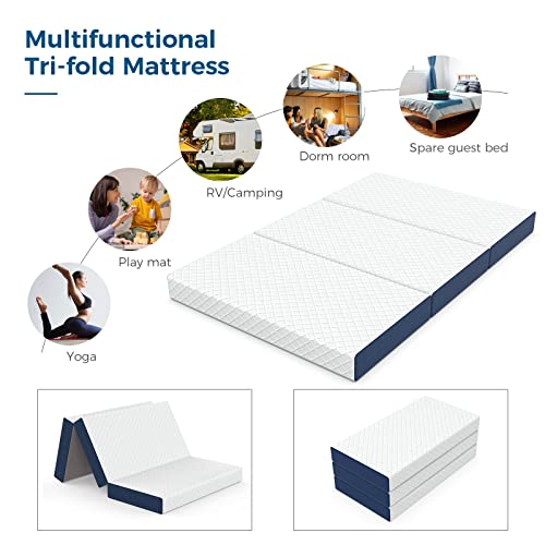 Inofia Folding Mattress 6 Inch, Queen Size Trifold Memory Foam Mattress with Soft Knitted Removable Cover for Pressure Relief, Medium Firm, Portable Folding Floor Mattress in a Box - 78”L x 58”W x 6”H