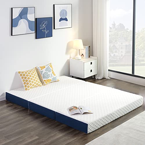 Inofia Folding Mattress 6 Inch, Queen Size Trifold Memory Foam Mattress with Soft Knitted Removable Cover for Pressure Relief, Medium Firm, Portable Folding Floor Mattress in a Box - 78”L x 58”W x 6”H