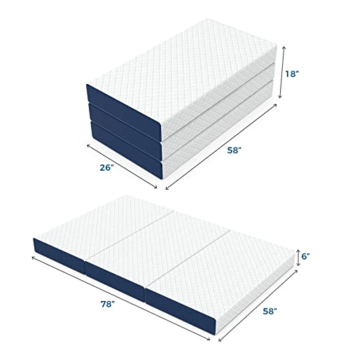 Inofia Folding Mattress 6 Inch, Queen Size Trifold Memory Foam Mattress with Soft Knitted Removable Cover for Pressure Relief, Medium Firm, Portable Folding Floor Mattress in a Box - 78”L x 58”W x 6”H