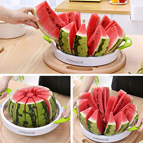 Extra Large Watermelon Slicer Cutter Comfort Silicone Handle,Home Stainless Steel Round Fruit Vegetable Slicer Cutter Peeler Corer Server for Cantaloup Melon,Pineapple,Honeydew,Get 12,As Seen On TV