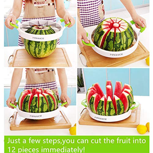 Extra Large Watermelon Slicer Cutter Comfort Silicone Handle,Home Stainless Steel Round Fruit Vegetable Slicer Cutter Peeler Corer Server for Cantaloup Melon,Pineapple,Honeydew,Get 12,As Seen On TV