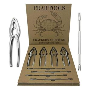 stainless steel crab crackers and lobster picks, set of 4, easy-to-use crab leg cracker tool, lobster cracker and pick set, crab crackers and tools, seafood tool kit by smedley & york