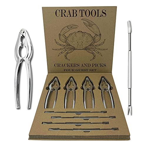 Stainless Steel Crab Crackers and Lobster Picks, Set of 4, Easy-to-Use Crab Leg Cracker Tool, Lobster Cracker and Pick Set, Crab Crackers and Tools, Seafood Tool Kit by Smedley & York