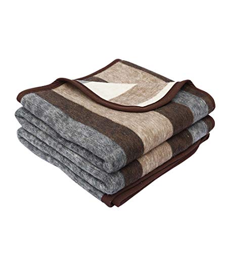 Alpaca Warehouse Alpaca Sheep Wool Blanket King/Full-Queen/Twin Size Thick Heavyweight Comfortably Warm - Great for Outdoor Use - Striped Design (Beige/Brown/Gray, King)