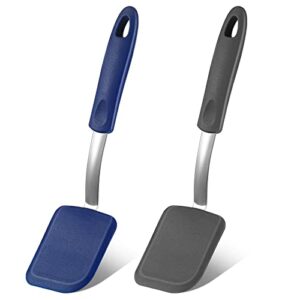 silicone cookie spatula turner 2 pack mini brownie spatula flexible kitchen small silicone spatulas for nonstick cookware heat resistant no scratch flipper baking utensils for egg pancake (gray, blue)