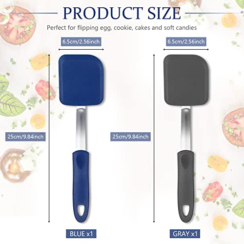 Silicone Cookie Spatula Turner 2 Pack Mini Brownie Spatula Flexible Kitchen Small Silicone Spatulas for Nonstick Cookware Heat Resistant No Scratch Flipper Baking Utensils for Egg Pancake (Gray, Blue)