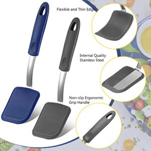 Silicone Cookie Spatula Turner 2 Pack Mini Brownie Spatula Flexible Kitchen Small Silicone Spatulas for Nonstick Cookware Heat Resistant No Scratch Flipper Baking Utensils for Egg Pancake (Gray, Blue)