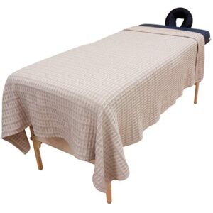 harmony cotton spa and massage table blankets by body linen. 100% cotton, 66 by 90 inches. soft, warm and stylish. machine washable. two tone knit pattern, tan and natural.