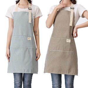 lofekea aprons 2 pack adjustable bib aprons with 2 pockets cotton linen cooking kitchen chef apron for women and men