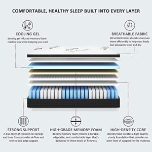 Martisiluna Queen Mattress, 10.5 Inch Hybrid Gel Memory Foam Mattress in a Box, Individually Wrapped Pocket Coil Innerspring for Pressure Relief&Cooler Sleeping,CertiPUR-US Certified |10-Year Support