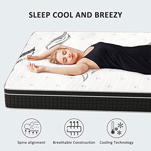 Martisiluna Queen Mattress, 10.5 Inch Hybrid Gel Memory Foam Mattress in a Box, Individually Wrapped Pocket Coil Innerspring for Pressure Relief&Cooler Sleeping,CertiPUR-US Certified |10-Year Support