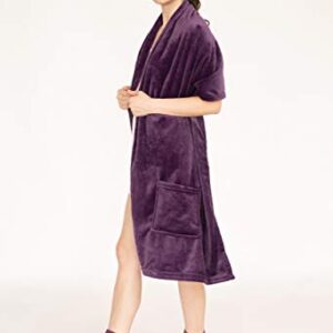 Chic Home Pedra Wrap Snuggle Robe Cozy Super Soft Ultra Plush Flannel Fleece Wearable Blanket with 2 Pockets and Bonus Pair of Striped Socks22” x 88”, 22, Purple