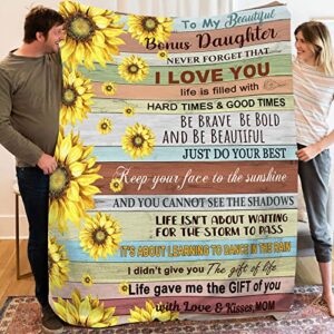 OSAM SPACE Bonus Daughter Gifts from Mom, Mothers Day Blanket Gifts for Bonus Daughter Sunflower Blankets, Stepdaughter Birthday Gifts from Stepmom, Graduation/Birthday for Her 60" x 50"