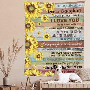 OSAM SPACE Bonus Daughter Gifts from Mom, Mothers Day Blanket Gifts for Bonus Daughter Sunflower Blankets, Stepdaughter Birthday Gifts from Stepmom, Graduation/Birthday for Her 60" x 50"