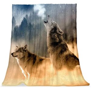 lightweight fleece blanket for sofa,forest foggy winter wolf,soft blanket and throw blankets for bed couch