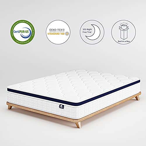 Crystli Full Size Mattress Bed in A Box, 10 Inch Hybrid Mattress with Zero Pressure Foam, Innerspring Mattress for Pressure Relief & Cool Sleep, Motion Isolation, Medium Firm, CertiPUR-US Certified