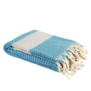 Aegean Concept Blanket, Vintage Boho Rustic 100% Cotton Super Soft 88"x90" (225 cm x 230 cm) Queen Size, Adult Turkish Muslin Light Bedcover Bedspread Queen Blankets, (Turquoise)