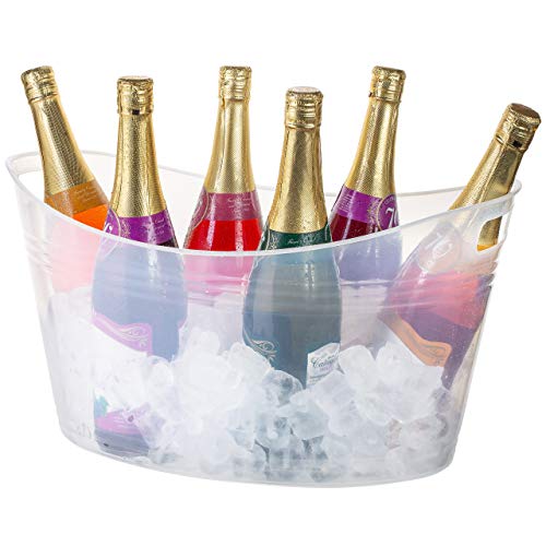 Zilpoo 4 Pack - Large Plastic Ice Bucket, Oval Storage Tub, 18 Liter Parties Wine, Beer Bottle Drink Cooler, Party Beverage Chiller Bin, Baskets, Clear