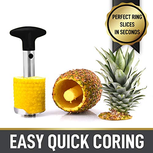 Simple Craft Pineapple Corer and Slicer Tool - Stainless Steel Pineapple Cutter With Sharp Built-in Blade & Detachable Handle - Heavy-Duty Pineapple Corer For Easy Coring & Ring Slices (Black)