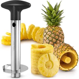 simple craft pineapple corer and slicer tool - stainless steel pineapple cutter with sharp built-in blade & detachable handle - heavy-duty pineapple corer for easy coring & ring slices (black)