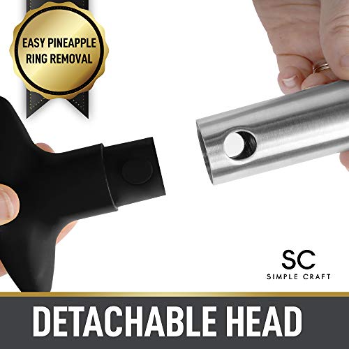 Simple Craft Pineapple Corer and Slicer Tool - Stainless Steel Pineapple Cutter With Sharp Built-in Blade & Detachable Handle - Heavy-Duty Pineapple Corer For Easy Coring & Ring Slices (Black)