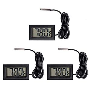 organizer 3pcs black digital lcd thermometer temperature monitor with external probe for fridge freezer refrigerator aquarium (fahrenheit) (fahrenheit)