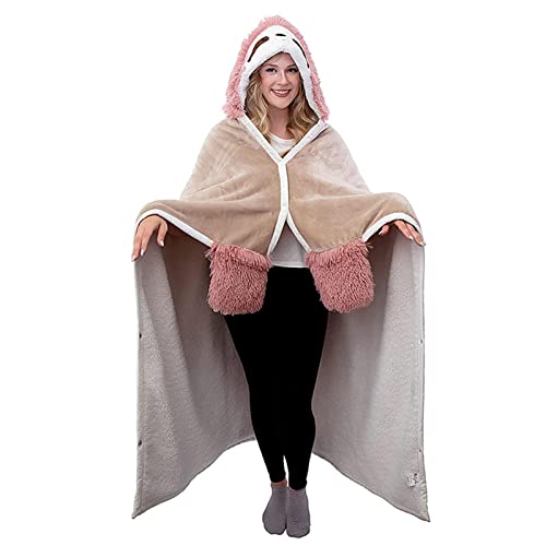 glueckind Sloth Wearable Hooded Blanket for Adults – Fuzzy Super Soft Warm Cozy Plush Flannel Fleece & Hoodie Throw Cloak Wrap - Gifts for Women Adults Girls and Kids