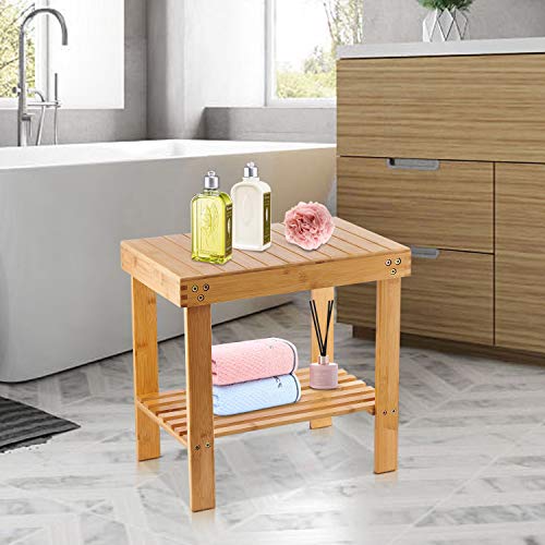 VaeFae Bamboo Shower Stool and Teak Shower Bench for Inside Shower