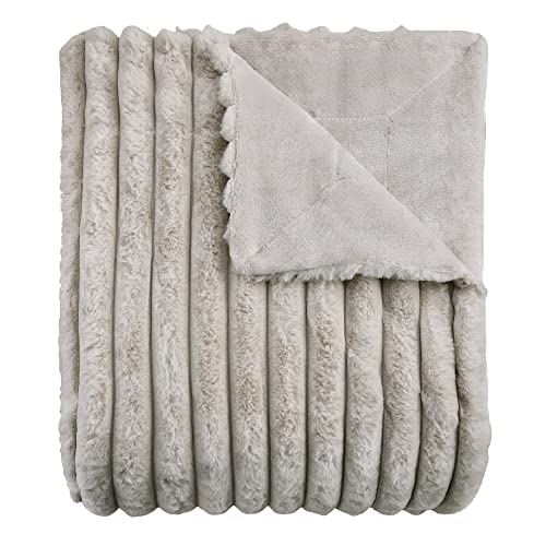 softan Faux Fur Blanket, Soft Fuzzy Fluffy Striped Fleece Throw Blanket for Couch Sofa Living Room, Beige Furry Throw Blanket, Cream White Fur Throws - 50"x 60"