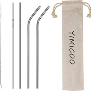 4PCS Reusable Metal Straws,8.5" Stainless Steel Straws with Case -Cleaning Brush for 20/30 Oz for Tumblers (Silver)