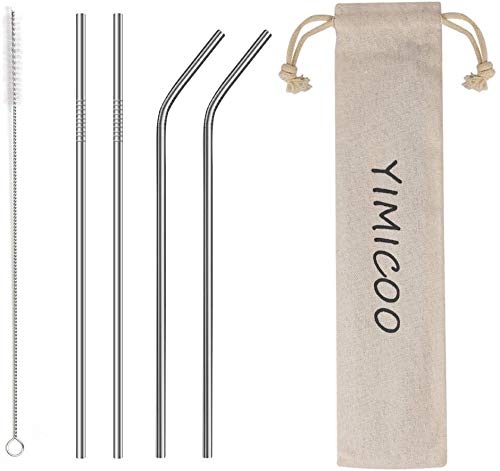 4PCS Reusable Metal Straws,8.5" Stainless Steel Straws with Case -Cleaning Brush for 20/30 Oz for Tumblers (Silver)