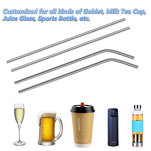 4PCS Reusable Metal Straws,8.5" Stainless Steel Straws with Case -Cleaning Brush for 20/30 Oz for Tumblers (Silver)