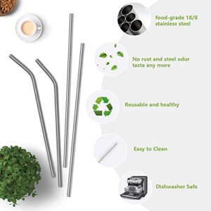 4PCS Reusable Metal Straws,8.5" Stainless Steel Straws with Case -Cleaning Brush for 20/30 Oz for Tumblers (Silver)