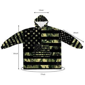 American Flag Camouflage Wearable Blanket Hoodie,Oversized Hooded Blanket Sweatshirt