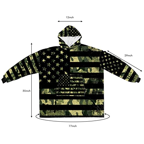 American Flag Camouflage Wearable Blanket Hoodie,Oversized Hooded Blanket Sweatshirt