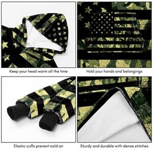 American Flag Camouflage Wearable Blanket Hoodie,Oversized Hooded Blanket Sweatshirt