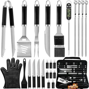 poligo 26pcs grill accessories for outdoor grill utensils set stainless steel bbq tools grilling tools set for father's day birthday presents, barbecue accessories kit ideal grilling gifts for men dad