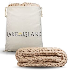 lake island chunky knit throw blanket - no shedding 50x60 inch - luxury chenille chunky blanket adds warmth - soft cozy chunky throw blanket for bed, sofa or chair - plush boho farmhouse decor cream