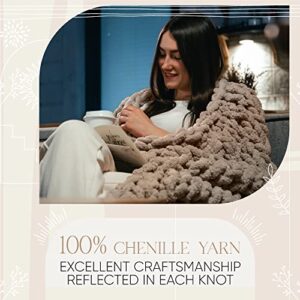 Lake Island Chunky Knit Throw Blanket - NO Shedding 50x60 Inch - Luxury Chenille Chunky Blanket Adds Warmth - Soft Cozy Chunky Throw Blanket for Bed, Sofa or Chair - Plush Boho Farmhouse Decor Cream