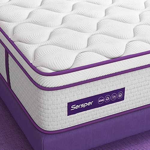 Sersper 8 Inch Memory Foam Hybrid Queen Mattress - 5-Zone Pocket Innersprings Motion Isolation - Heavier Coils for Durable Support -Pressure Relieving - Medium Firm - Made in North America