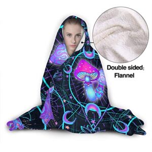 Cuddlepro Trippy Psychedelic Mushroom Wearable Hooded Blanket Cape for Adult Christmas Birthday Snuggies Gifts for Women Men Hippie Purple Weed Poncho Hoodie 50"x60" for Teens Girl Boy