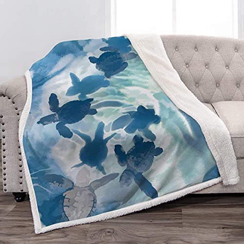 Jekeno Sea Turtle Sherpa Blanket Comfort Super Soft Print Throw Blanket for Adults Kids Gift Office 50"x60"