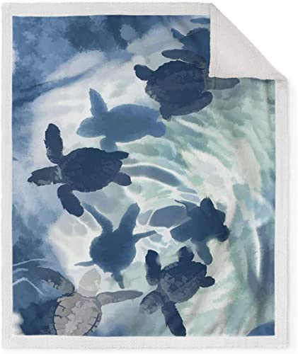 Jekeno Sea Turtle Sherpa Blanket Comfort Super Soft Print Throw Blanket for Adults Kids Gift Office 50"x60"