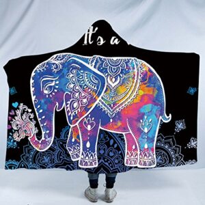 sleepwish purple elephant blanket sherpa lined fleece blanket bohemian hooded blankets for adults (60"x80")